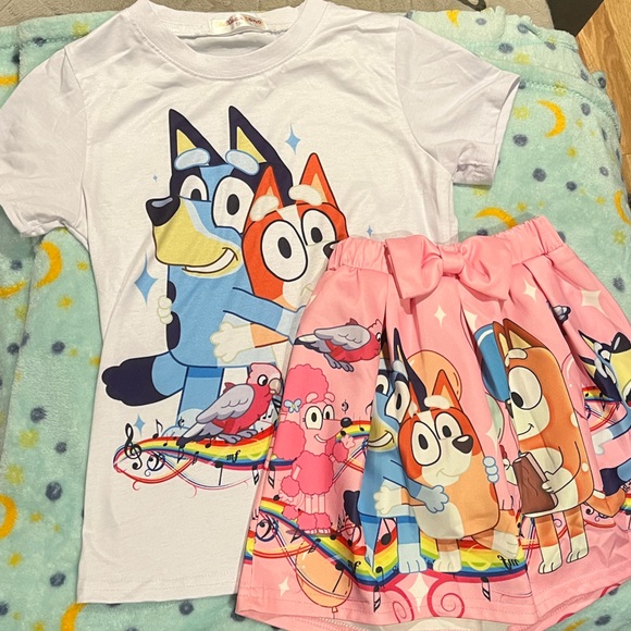 Matching Sets | Kids Bluey Shirt And Skirt Set White And Pink | Poshmark